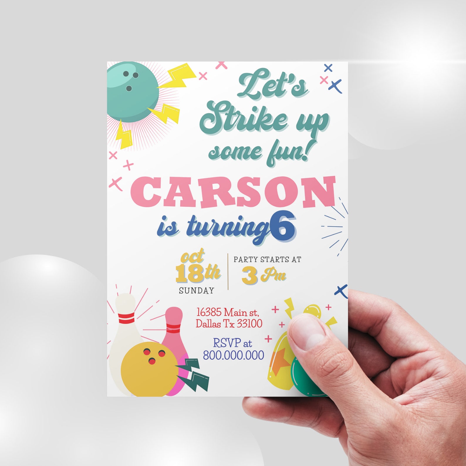 Editable and Printable Bowling Birthday Invitation Bowling - Etsy