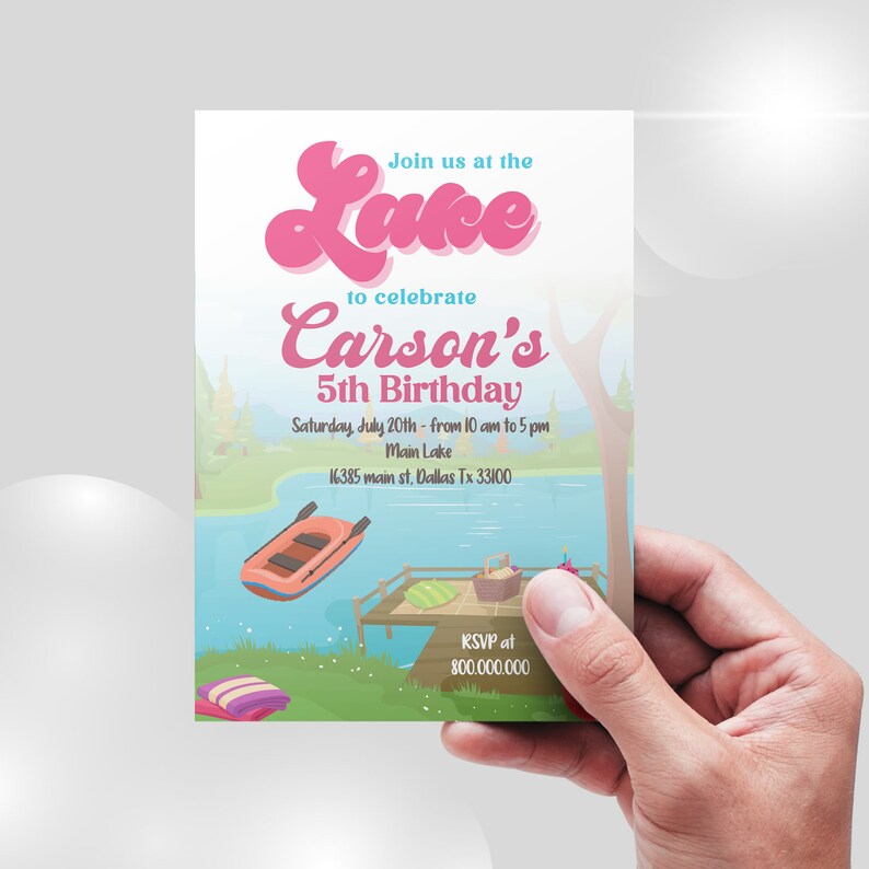 Editable and Printable Lake Birthday Party Invitation Template, Boat ...