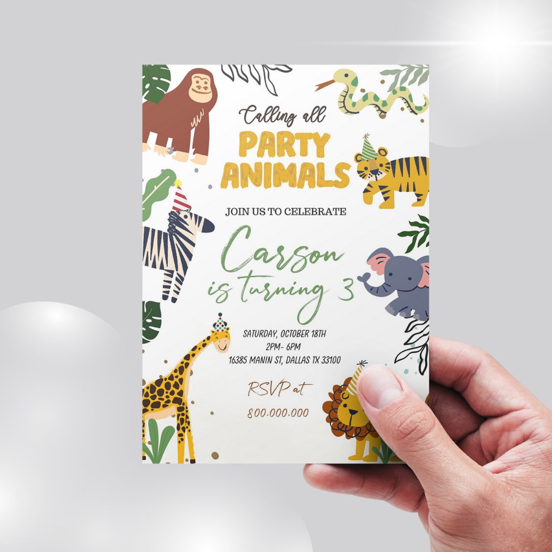 Editable and Printable Party Animals Birthday Invitation Template, Wild ...