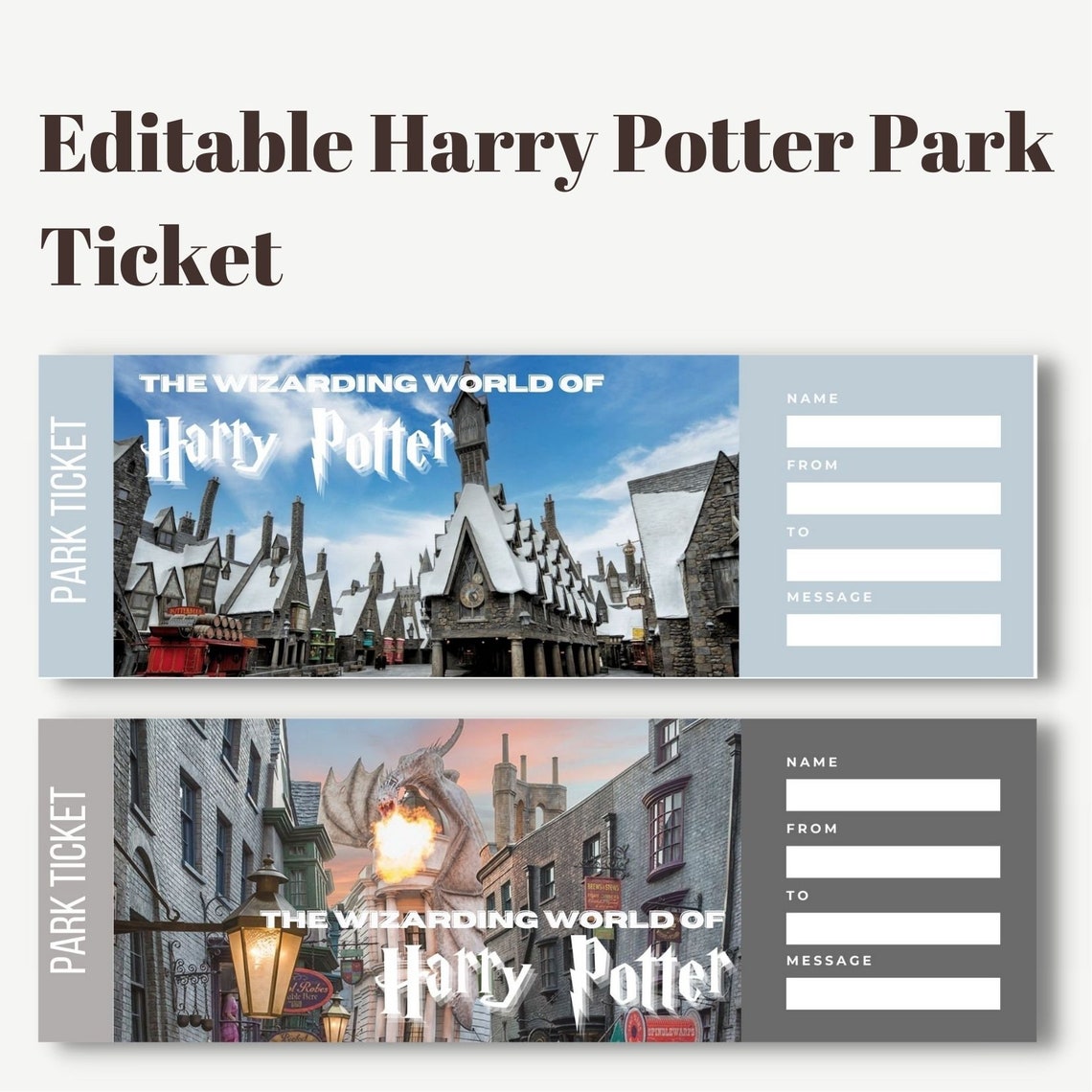 The Wizarding World Park Ticket Template Editable Universal - Etsy