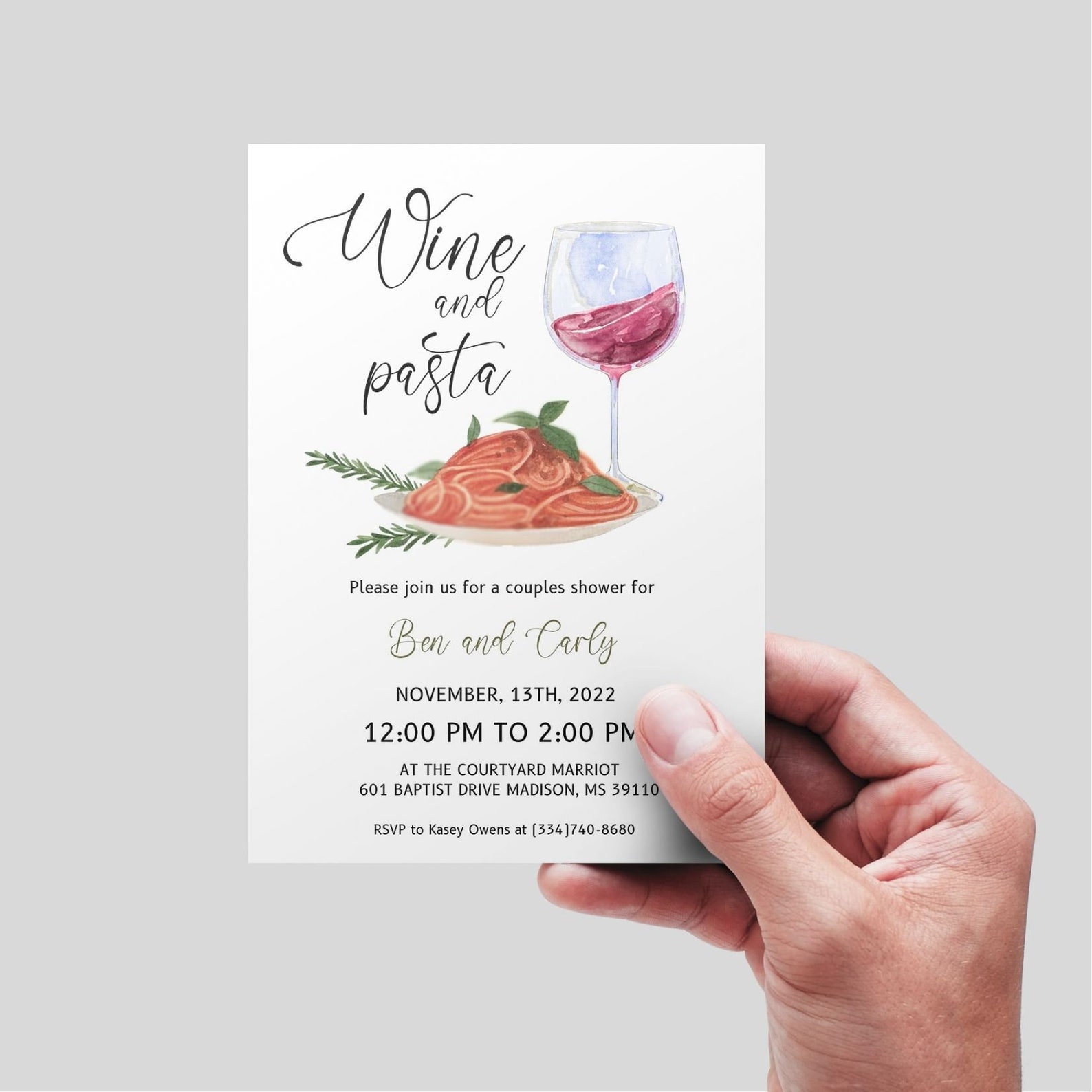 Printable and Mobile Wine and Pasta Night Minimalist Invitation ...