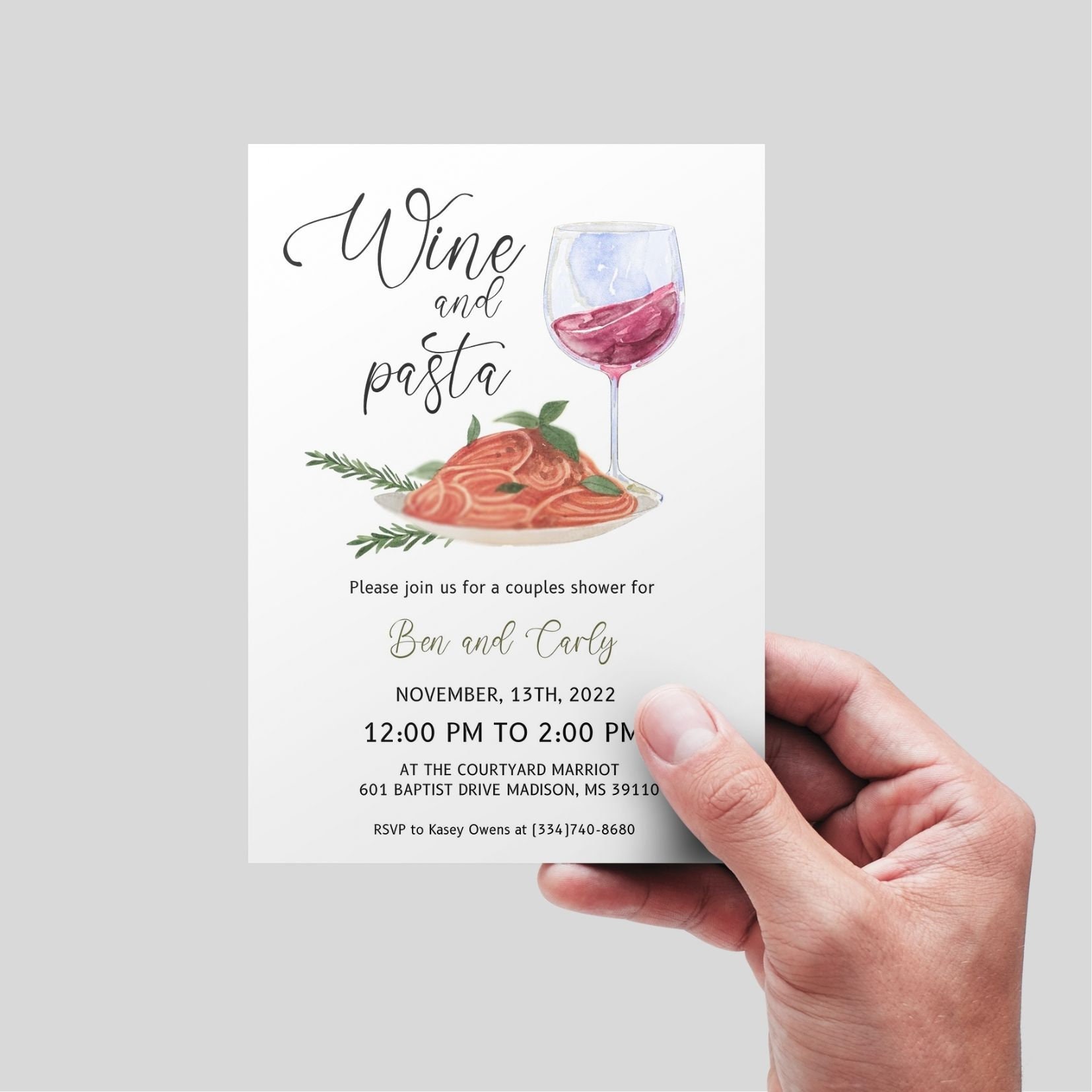 Printable and Mobile Wine and Pasta Night Minimalist Invitation ...