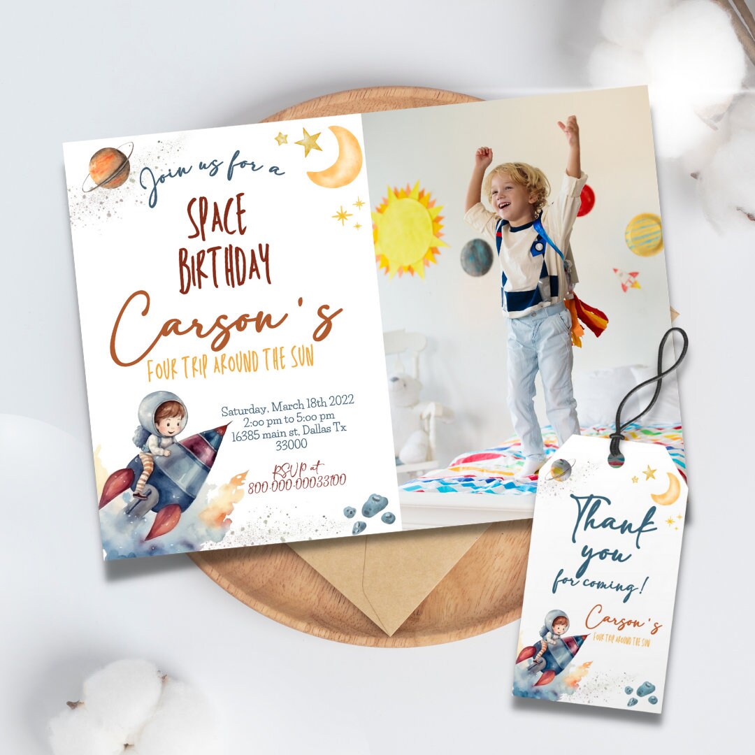 Editable and Printable Outer Space Kid Birthday Photo Invitation ...