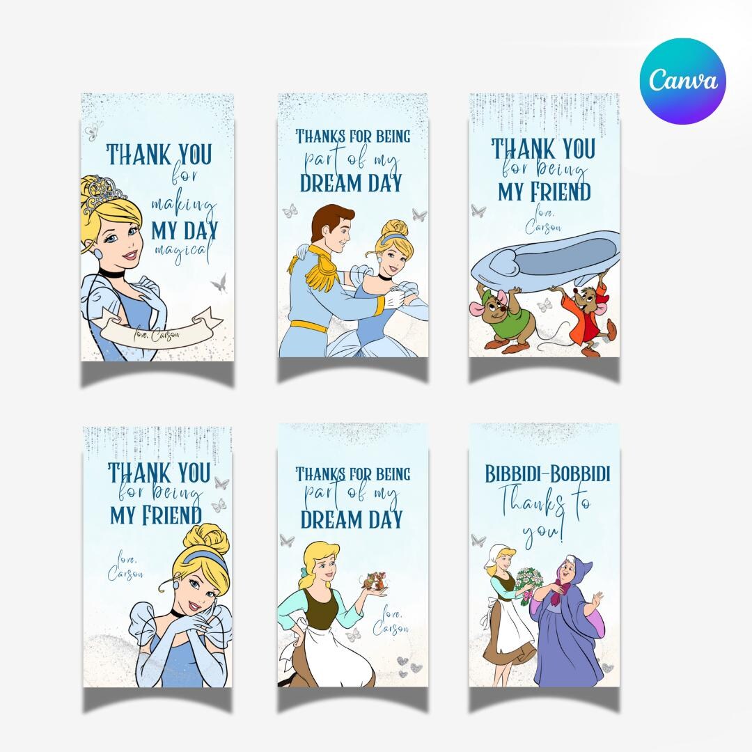 Editable and Printable Cinderella Princes Thank You Tag Template ...