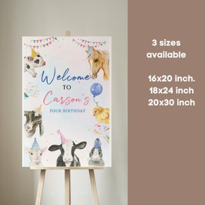 Printable and Editable Farm Animals Kid Birthday Welcome Poster ...