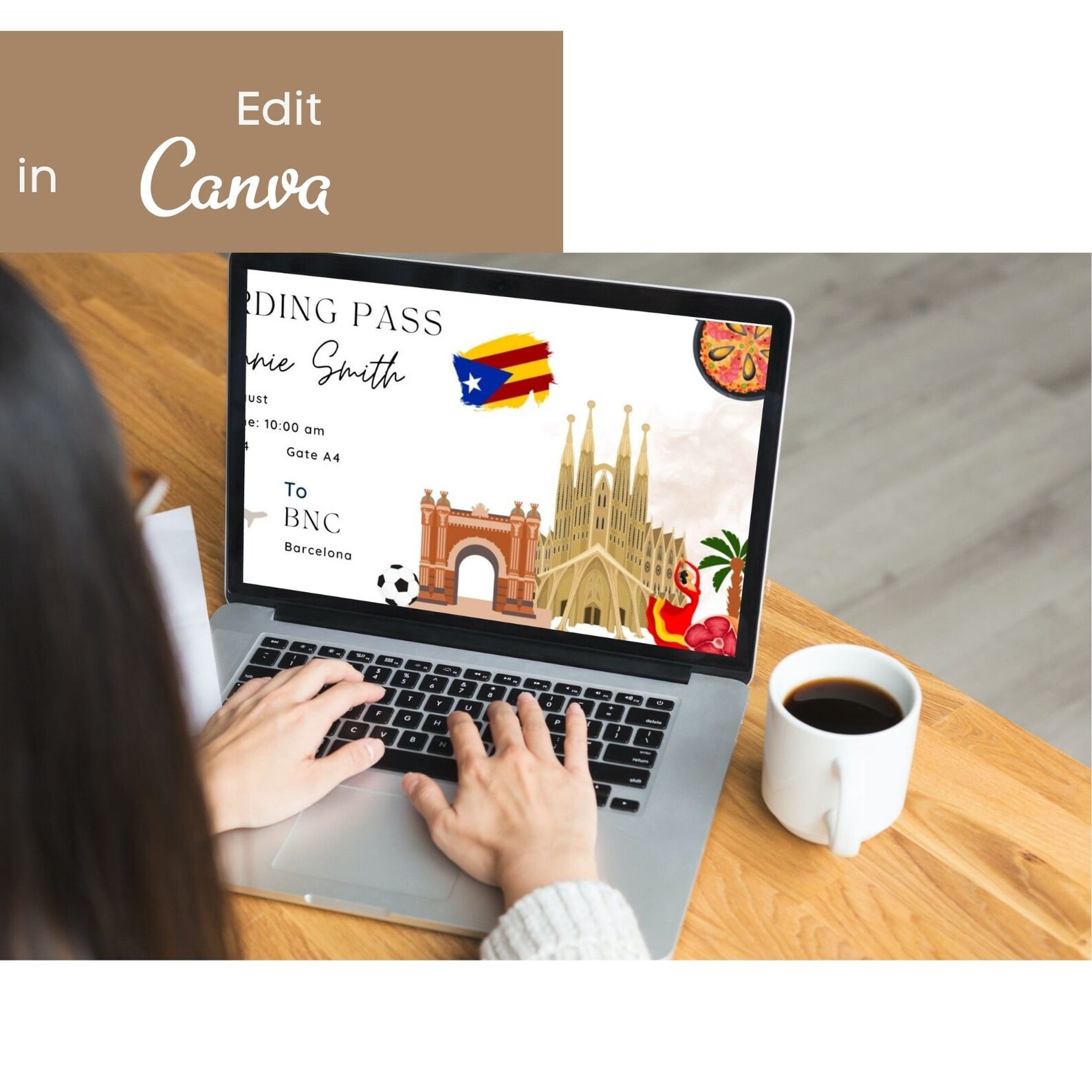 Printable and Editable Barcelona Spain Surprise Boarding Pass Ticket ...