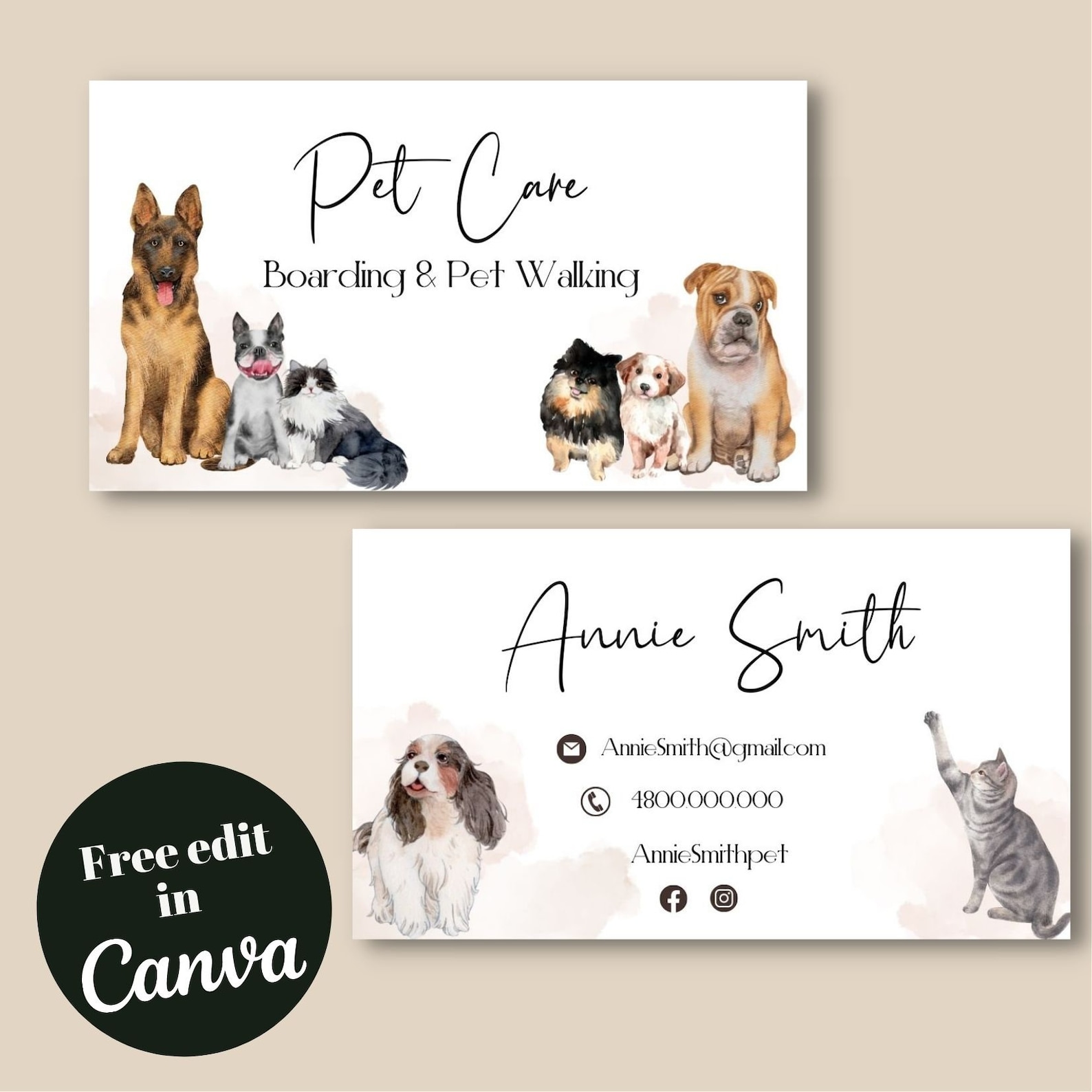 Editable and Printable Pet Sitting Business Card Template Pet - Etsy