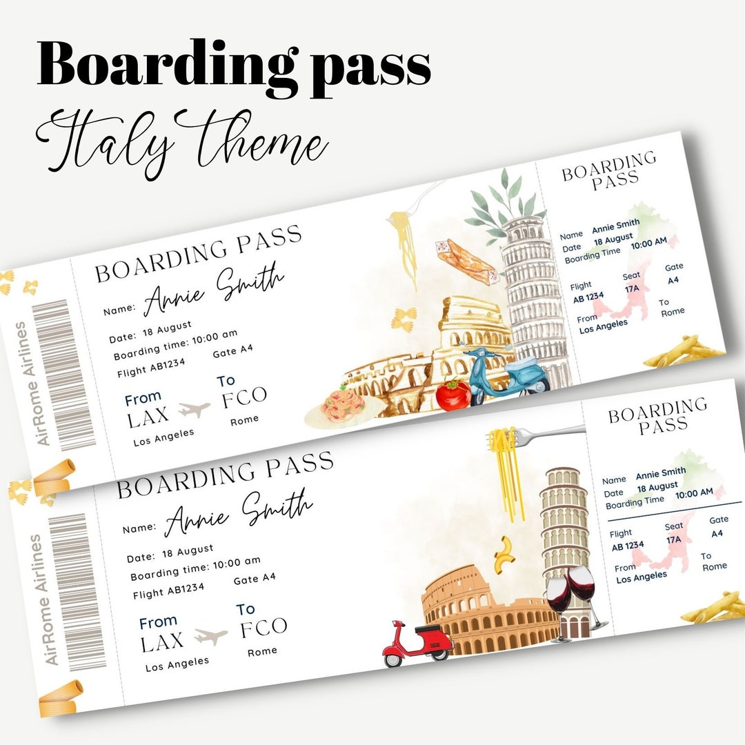 Editable Italy Trip Boarding Pass Template, Printable Airline Ticket ...