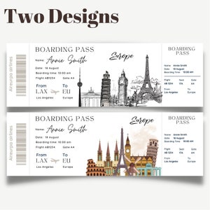 Printable and Editable Europe Surprise Boarding Pass Ticket, Trip ...