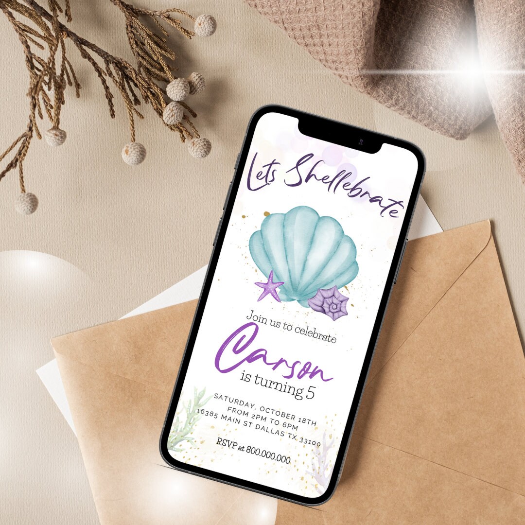 Editable Girl Sea Shell Birthday Party Mobile Invitation Template, Let ...