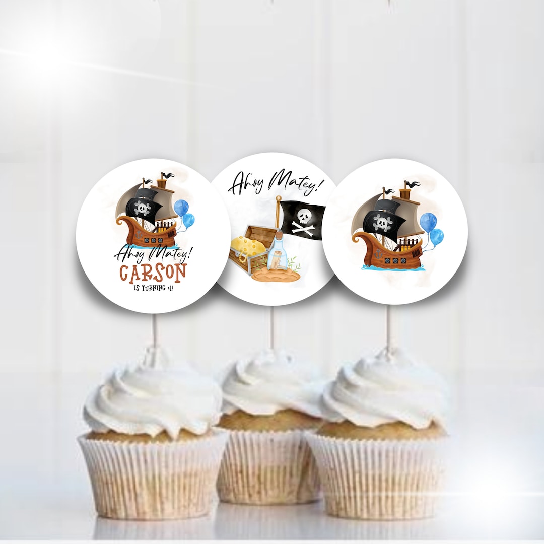 Editable Pirate Birthday Cupcake Toppers Template, Pirate Themed ...