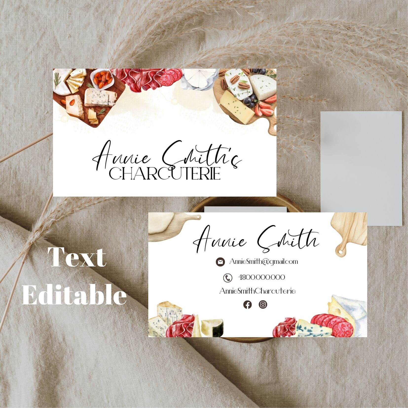 Editable Charcuterie Business Card Design Template, Cheese Board ...