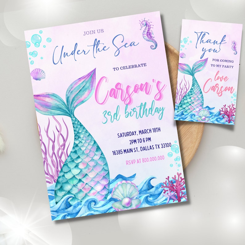 Editable and Printable Mermaid Invitation Template Mermaid - Etsy