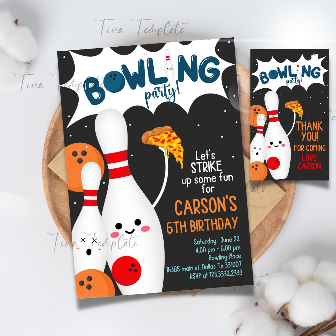 Editable and Printable Bowling Birthday Invitation, Bowling and Pizza ...