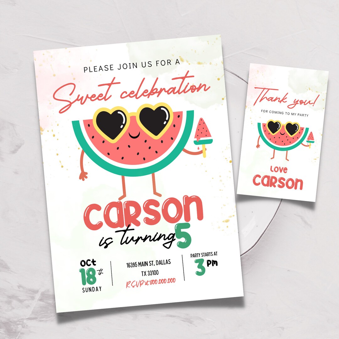 Editable and Printable Watermelon Birthday Invitation, Retro Watermelon ...