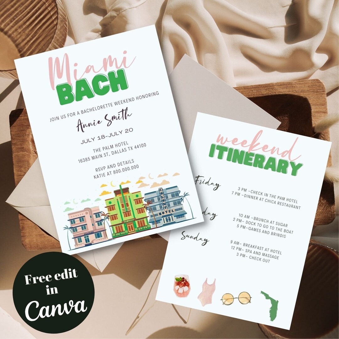 Editable and Printable Miami Bachelorette Invitation Template, Florida ...