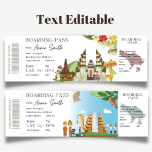 Printable and Editable Bali Indonesia Surprise Boarding Pass Ticket ...