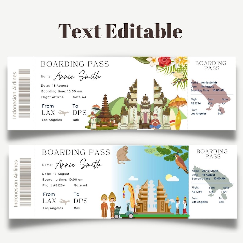 Printable and Editable Bali Indonesia Surprise Boarding Pass - Etsy