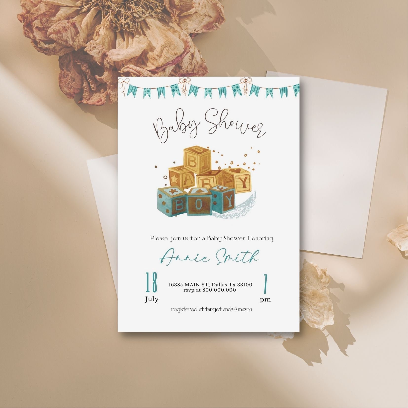 Editable and Printable Kids Blocks Baby Shower Invitation, Baby Girl ...