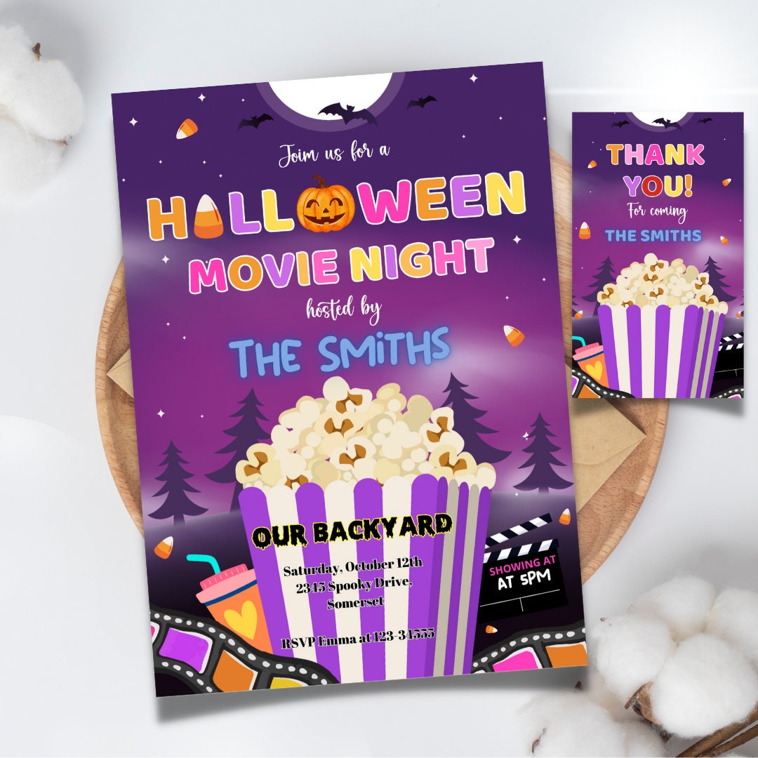 Editable and Printable Halloween Movie Night Invitation Template ...