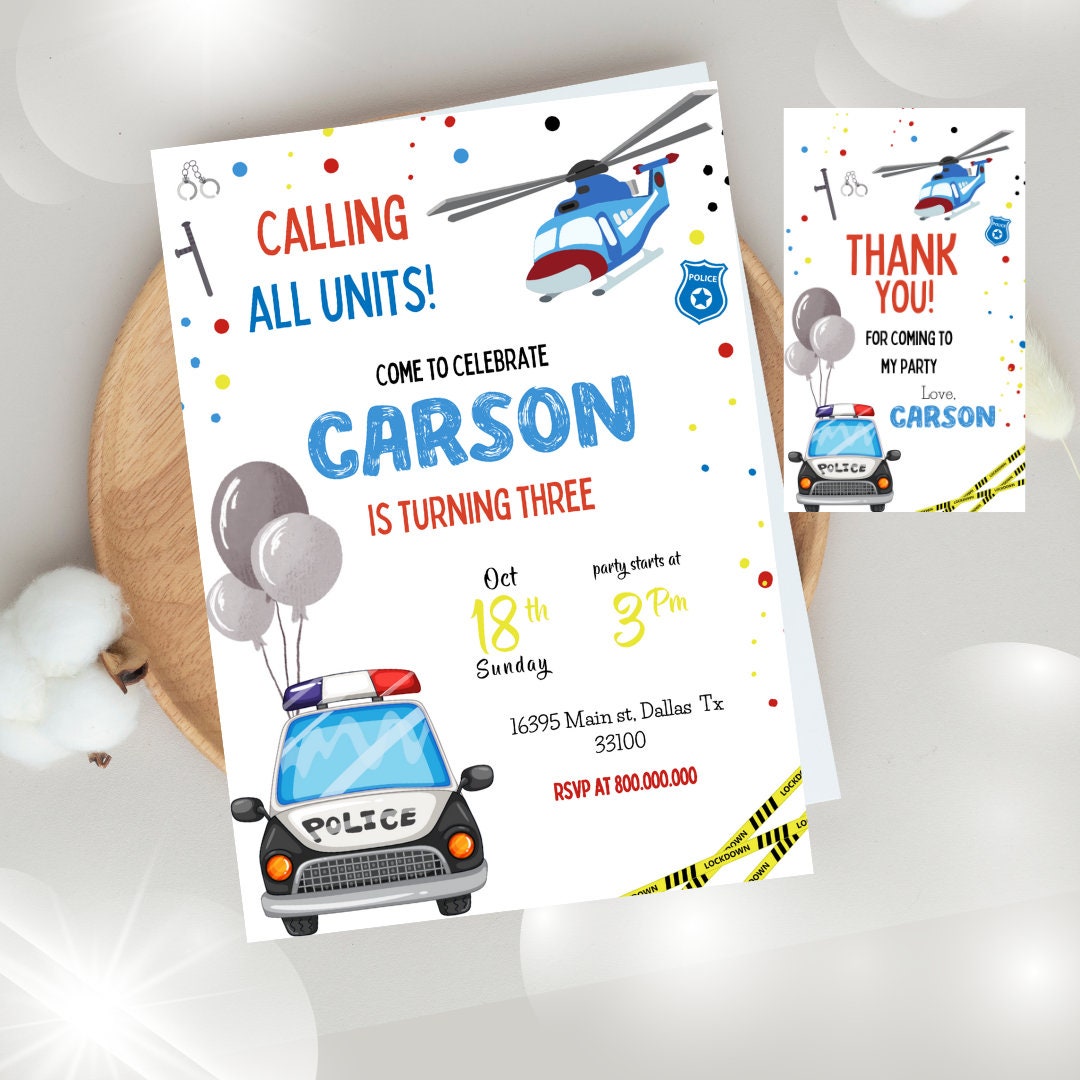 Editable and Printable Police Kid Birthday Invitation Template, Police ...