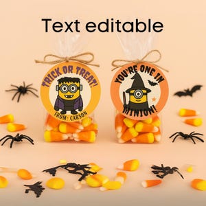 Minion Halloween Treats Tag Template, Printable Halloween Birthday ...