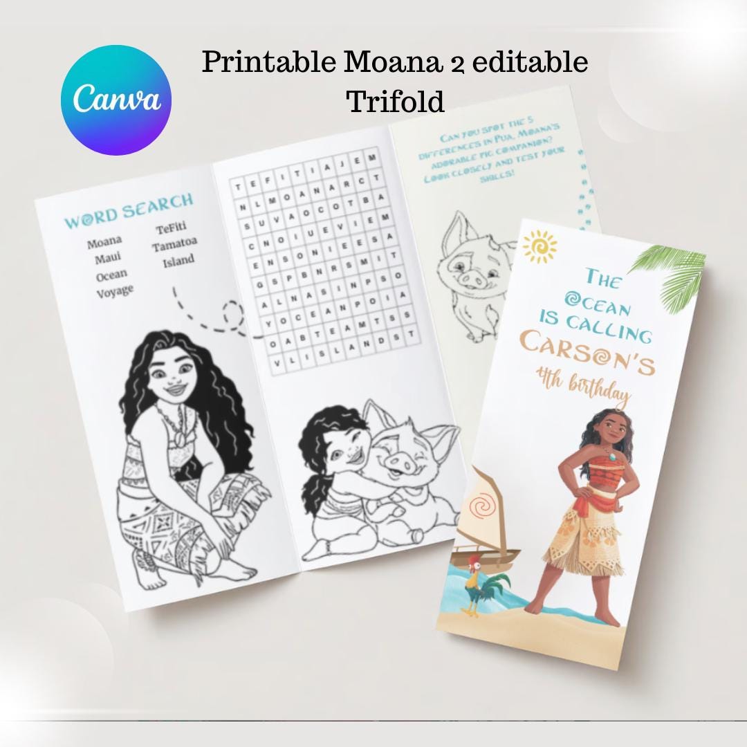 Printable and Editable Baby Moana Birthday Tri-fold Activity Sheet ...