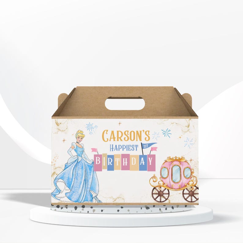 Editable Cinderella Birthday Box Label Template, Princess Cinderella ...