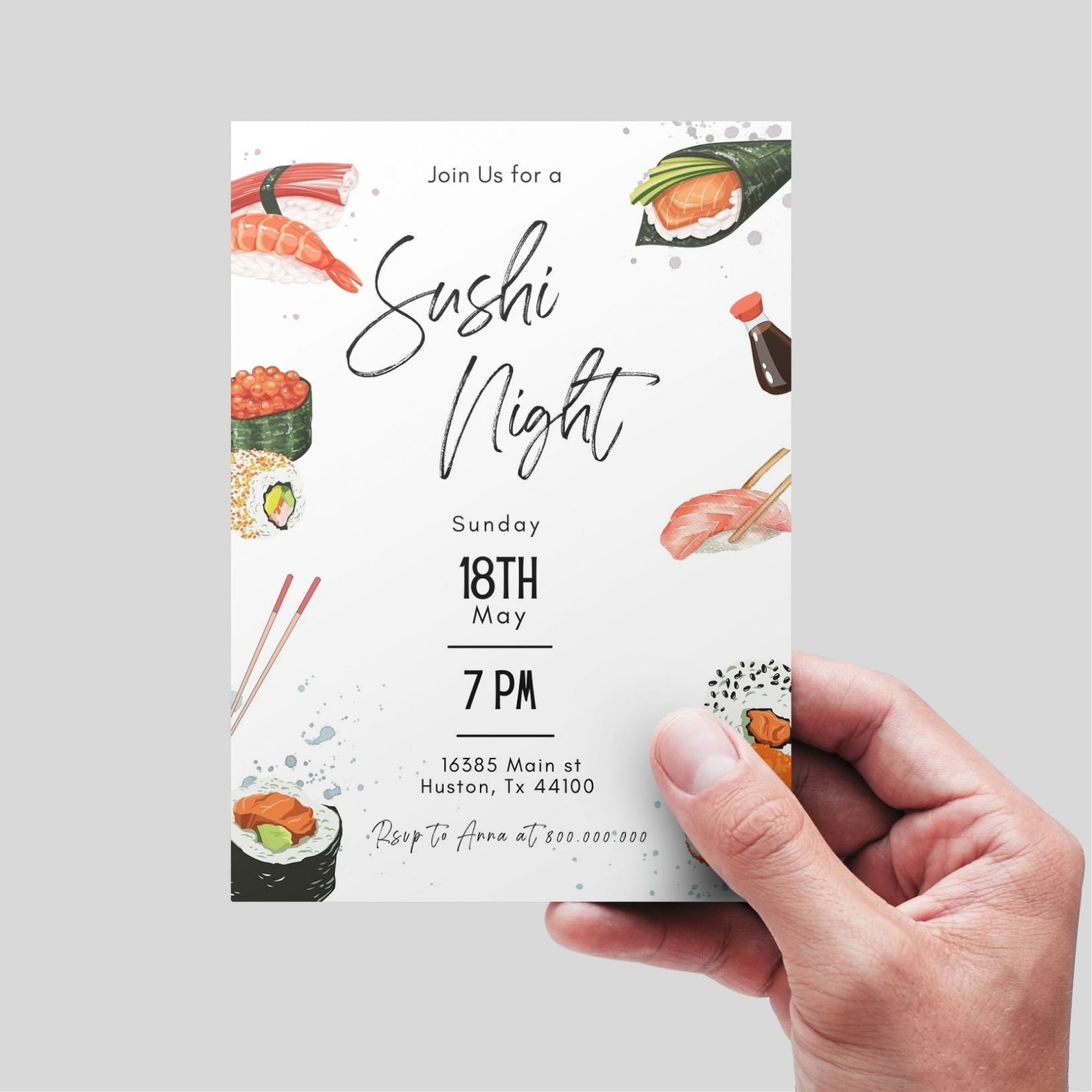 Printable Elegant Sushi Night Invitation Template Minimalist - Etsy