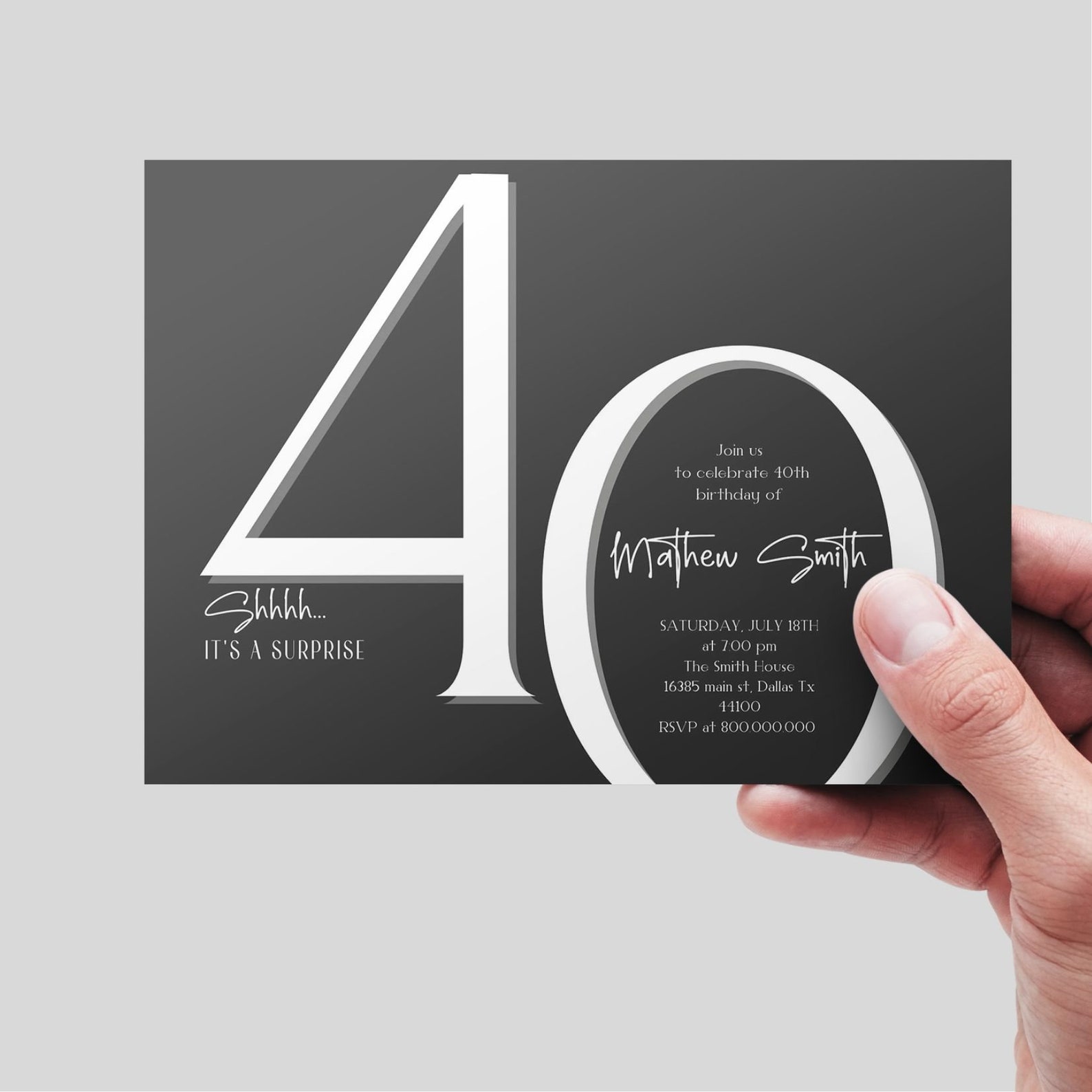 Editable and Printable 40th Elegant Birthday Invitation Template, Adult ...