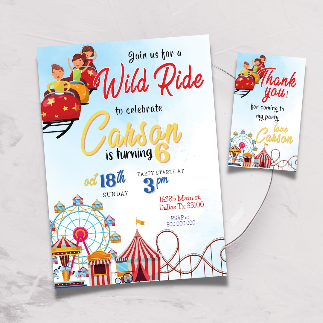 Editable and Printable Amusement Park Birthday Invitation Template ...