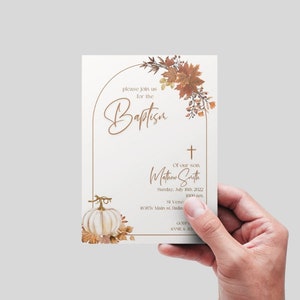 Editable and Printable Boho Fall Baptism Invitation Template, Pumpkin ...