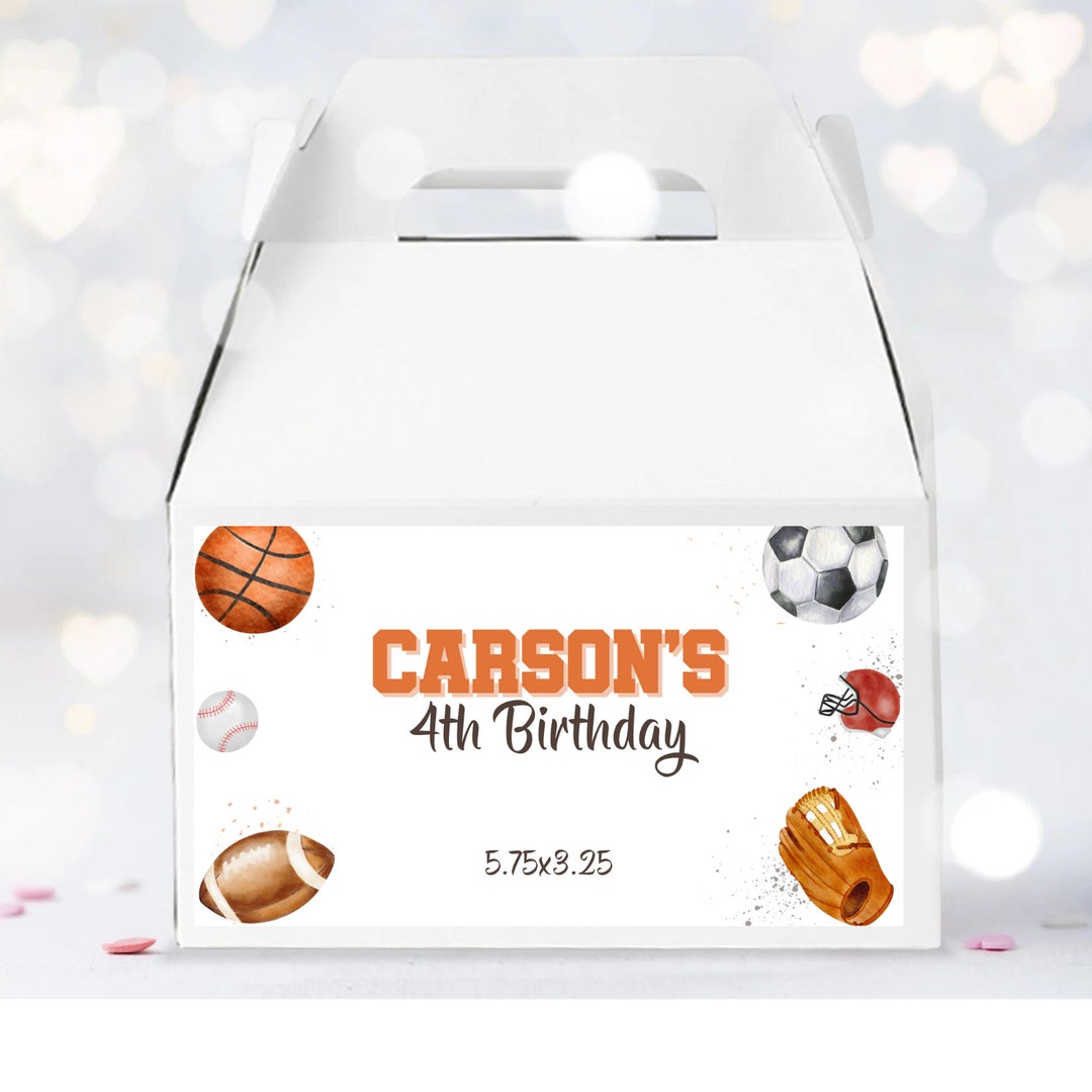 Editable and Printable Sport Birthday Party Gable Box Labels Template ...