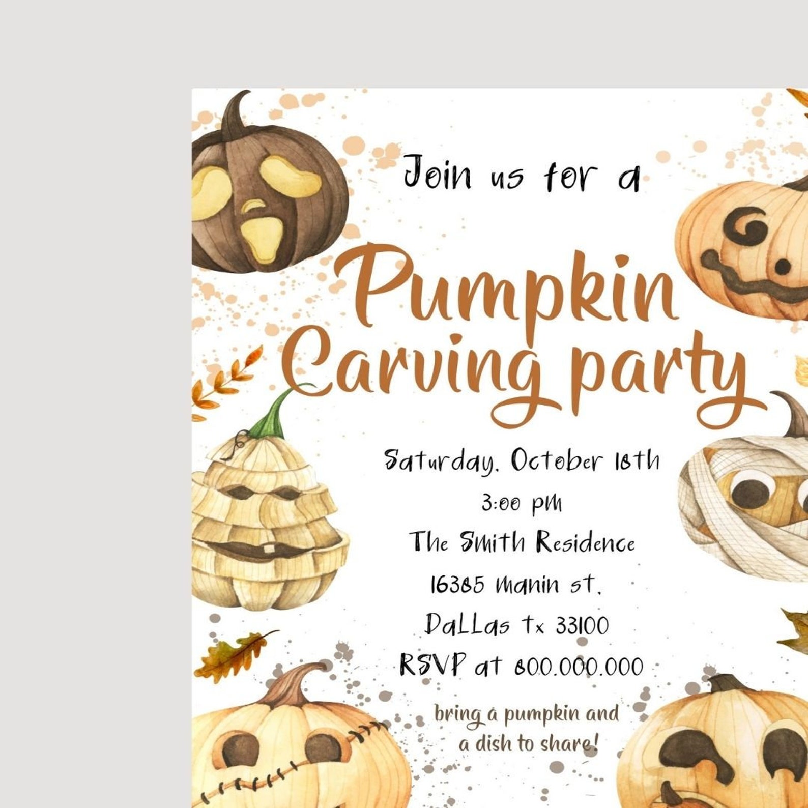 Editable Pumpkin Carving Party Template Invitation Pumpkin - Etsy
