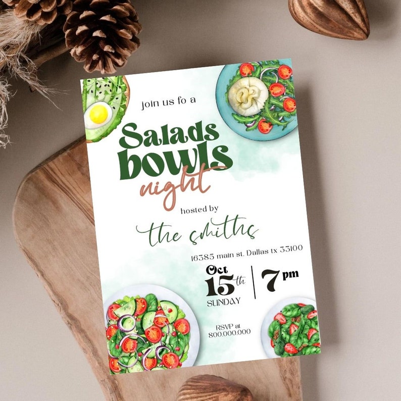 Editable and Printable Salad Bowls Dinner Night Invitation - Etsy