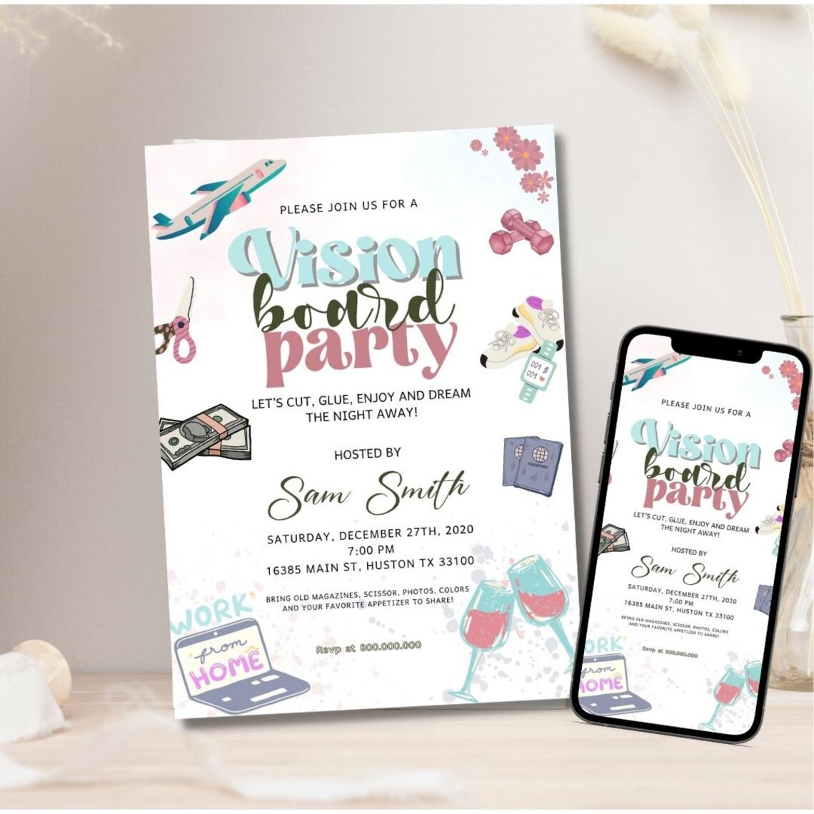 Vision Board Editable Party Invitation Template, Dream Vision ...