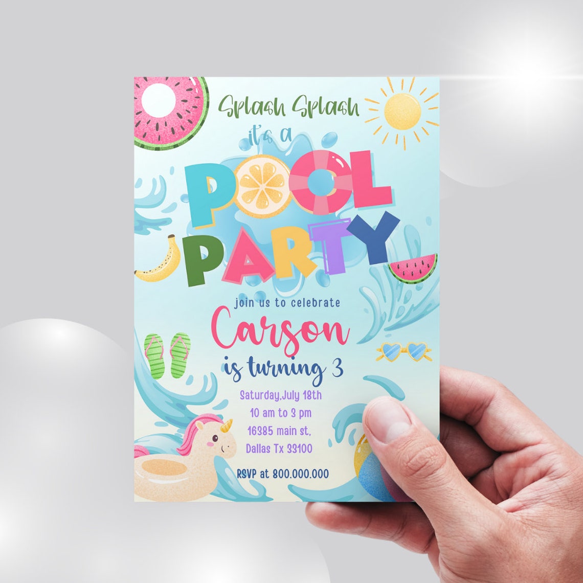 Editable and Printable Pool Party Invitation Template, Pool Birthday ...