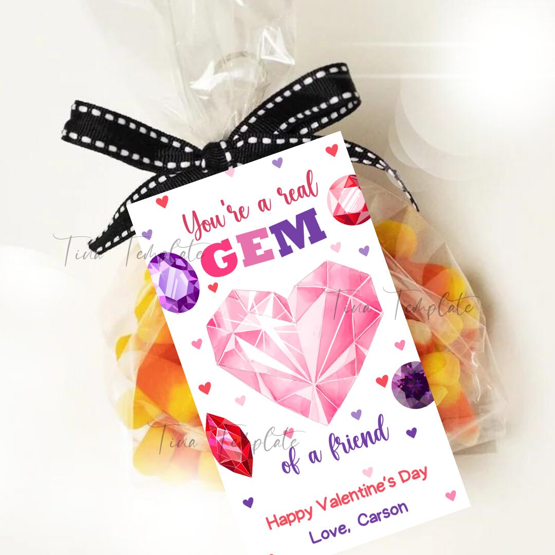 Editable Valentines You're a Real Gem Gift Tag Template, Gem of Friend ...