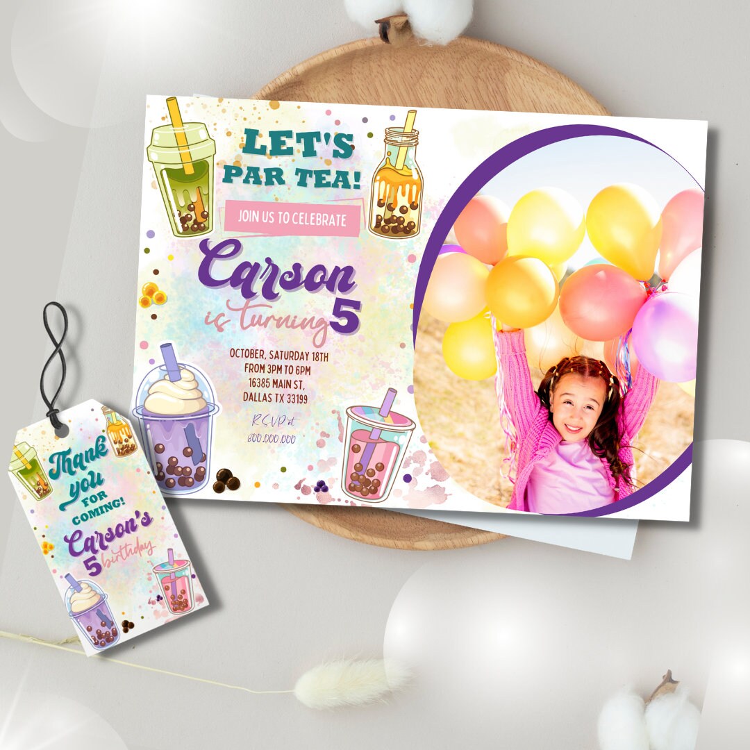 Editable and Printable Boba Tea Birthday Party Photo Invitation ...