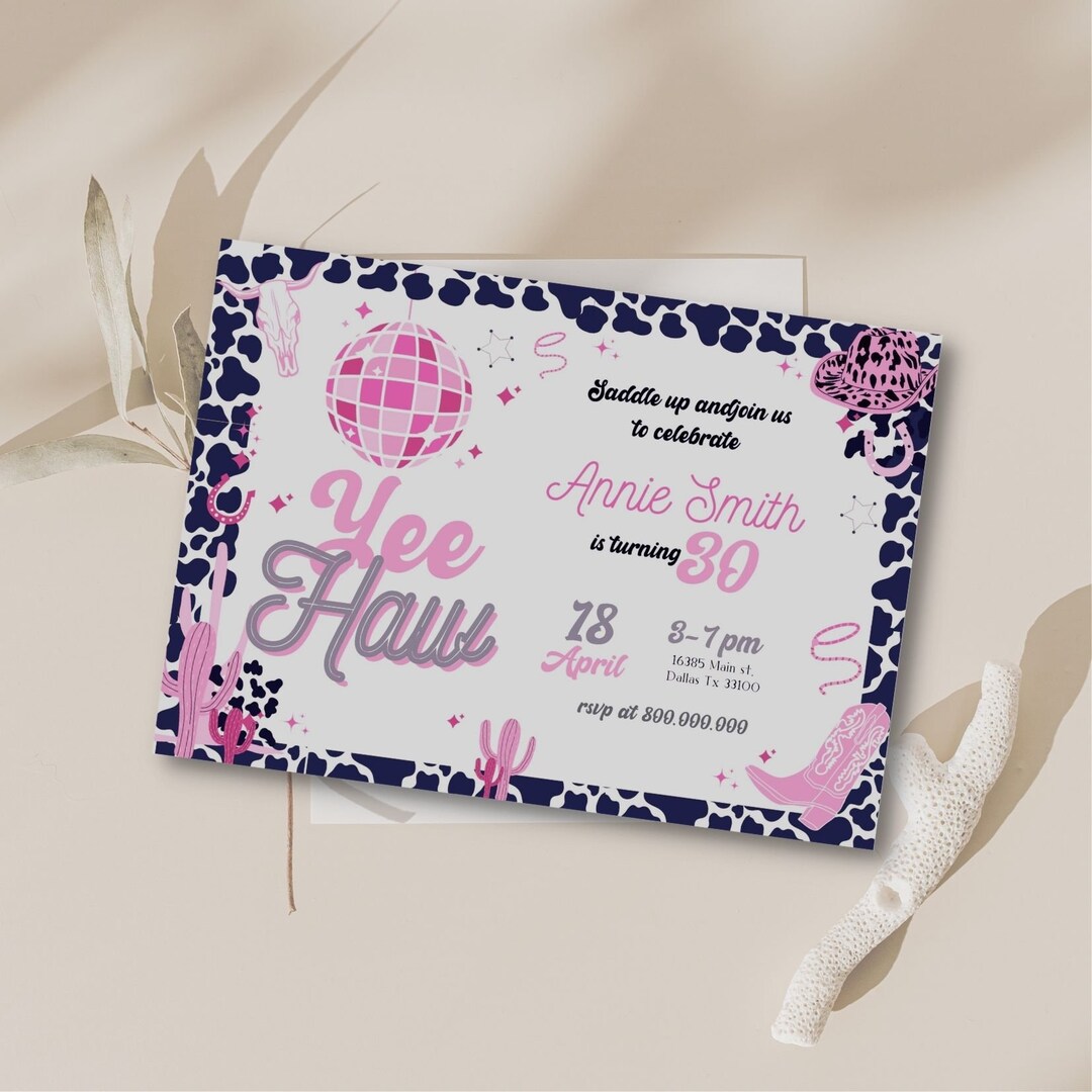 Editable and Printable Yee Haw Nashville Birthday Invitation Template ...