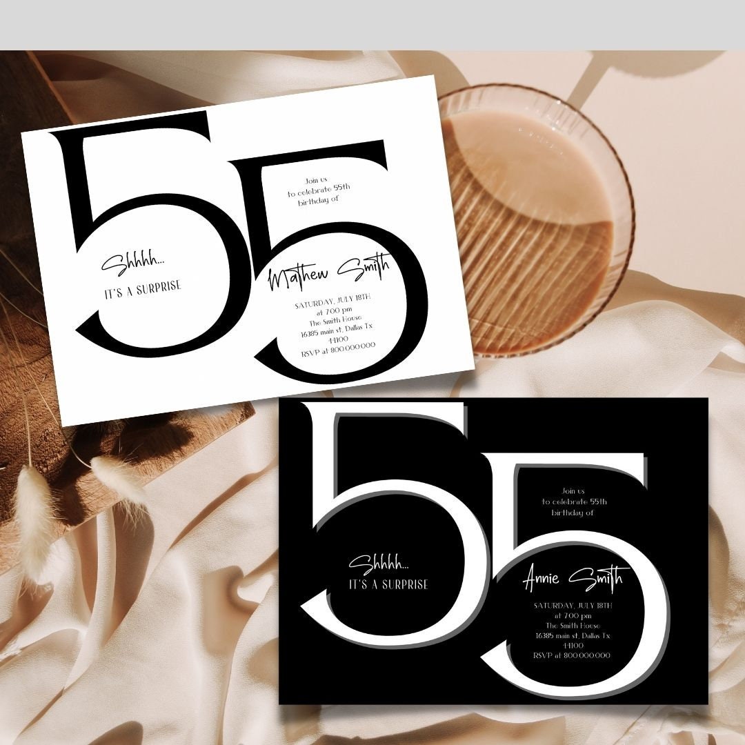 Editable and Printable 55th Elegant Birthday Invitation Template, Fifty ...