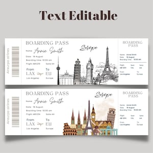 Printable and Editable Europe Surprise Boarding Pass Ticket, Trip ...