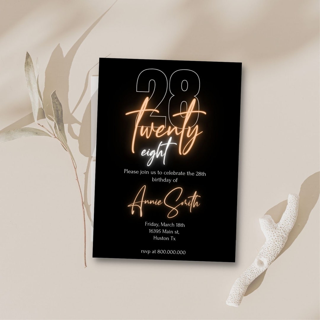 Editable and Printable Twenty Eight Birthday Party Invitation Template ...