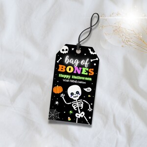 Editable and Printable Halloween Gift Tag Template, Bag of Bonos Happy ...