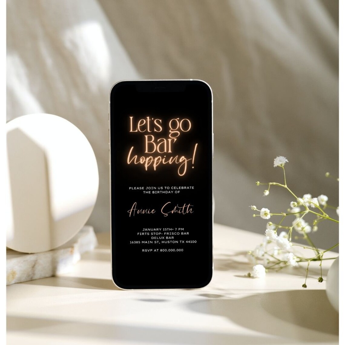 Mobile Let's Go Bar Hopping Invitation Template, Phone Bar Hopping ...