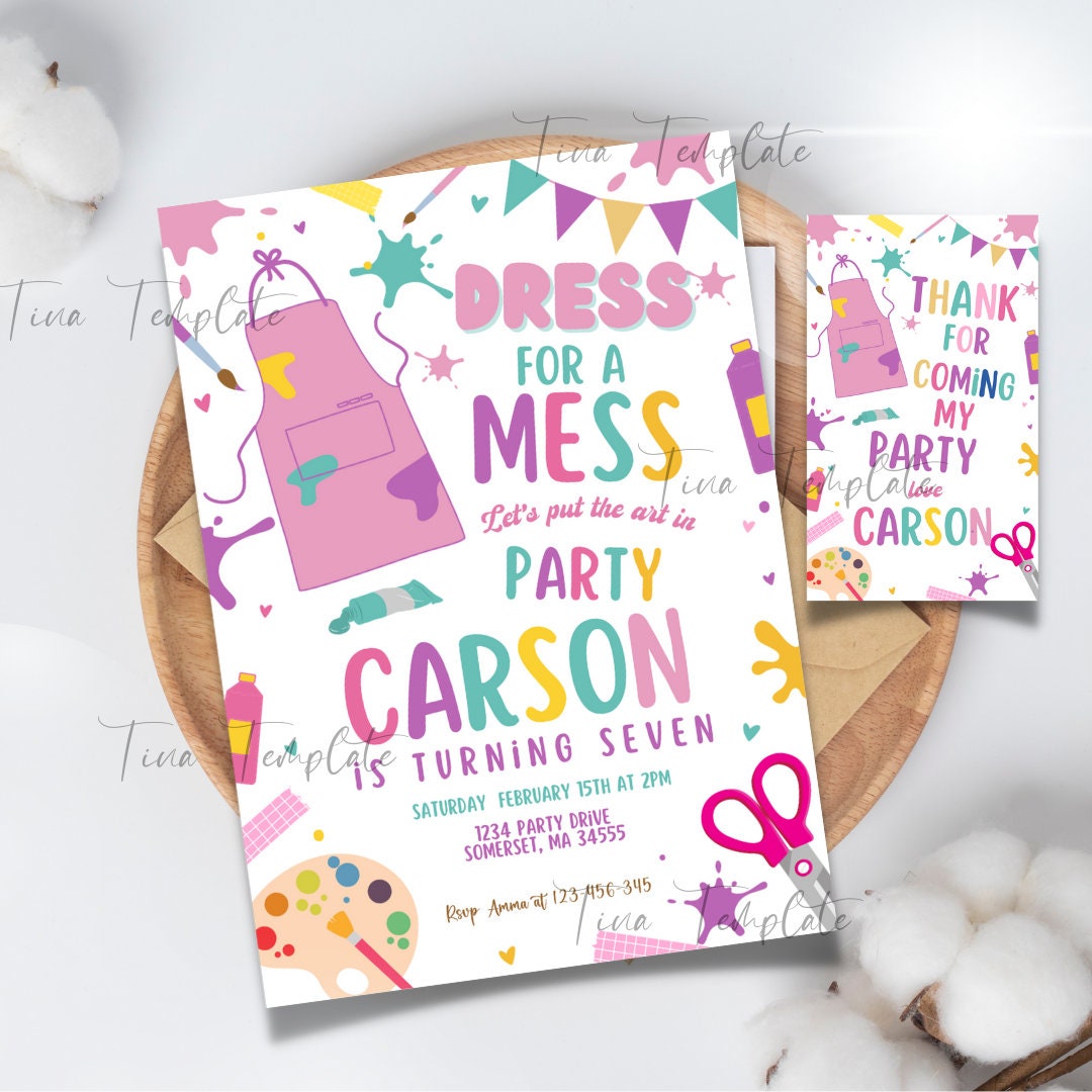 Editable and Printable Art Birthday Party Invitation Template, Art ...