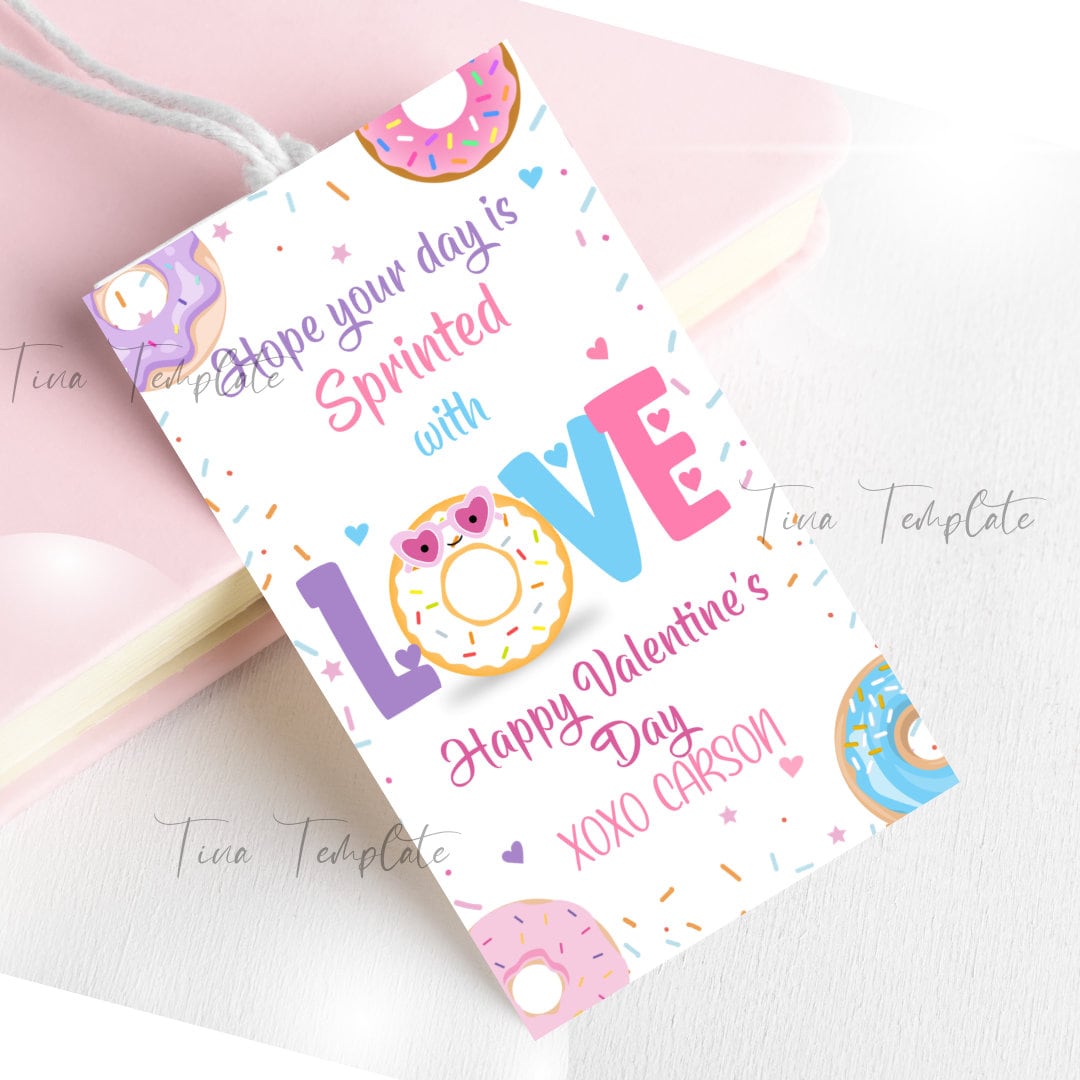 Editable Valentines Donut Gift Tag, Sprinkled With Love Donut Gift ...