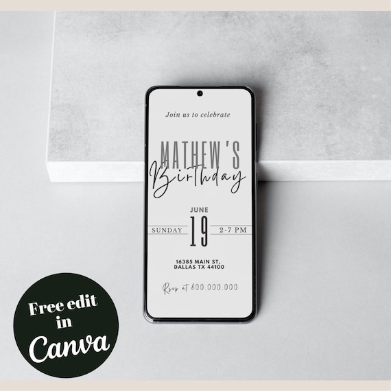 Mobile Elegant Men Birthday Invitation Template Phone - Etsy