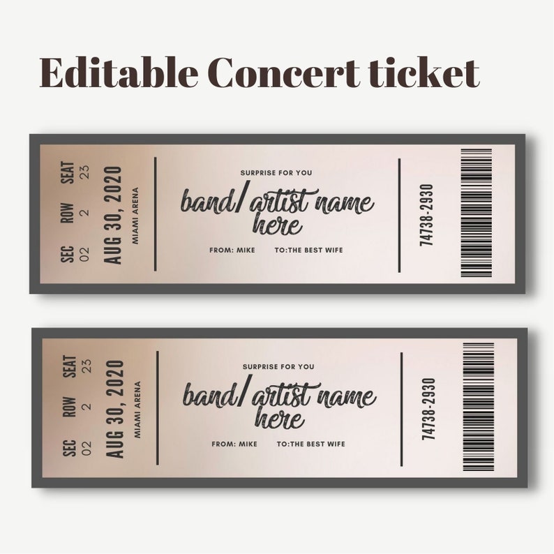Printable and Editable Concert Ticket Gift Idea Surprise | Etsy