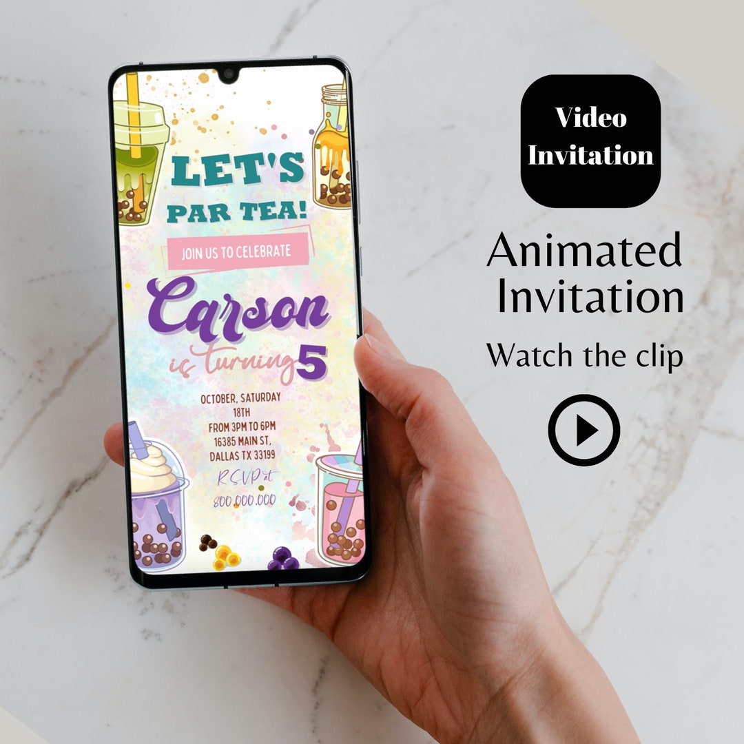 Editable Boba Tea Birthday Party Video Invitation Template, Bubble Tea ...